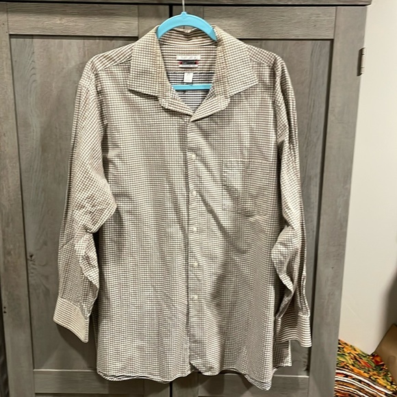 Van Heusen | Shirts | Van Husen Tan Blue And Cream Plaid Shirt Long ...